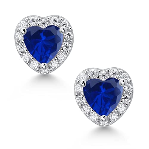 Gem Stone King 925 Sterling Silver 5MM Heart Shape Gemstone Birthstone and White Moissanite Halo Earrings | Heart Earrings For Women