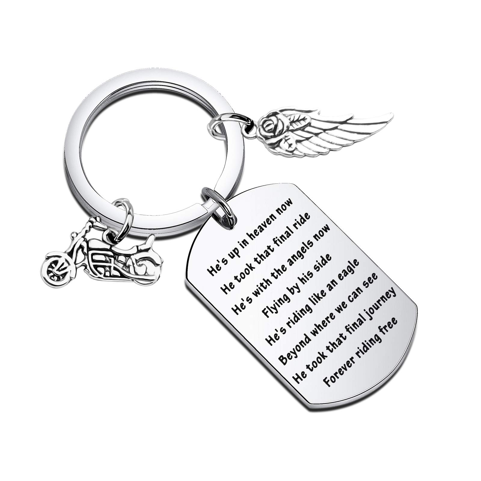 Gzrlyf Motorcycle Memorial Keychain Biker Memorial Gifts for Loss of Father Son Husband Sympathy Gifts He’s up in Heaven Now (Memorial Keychain)