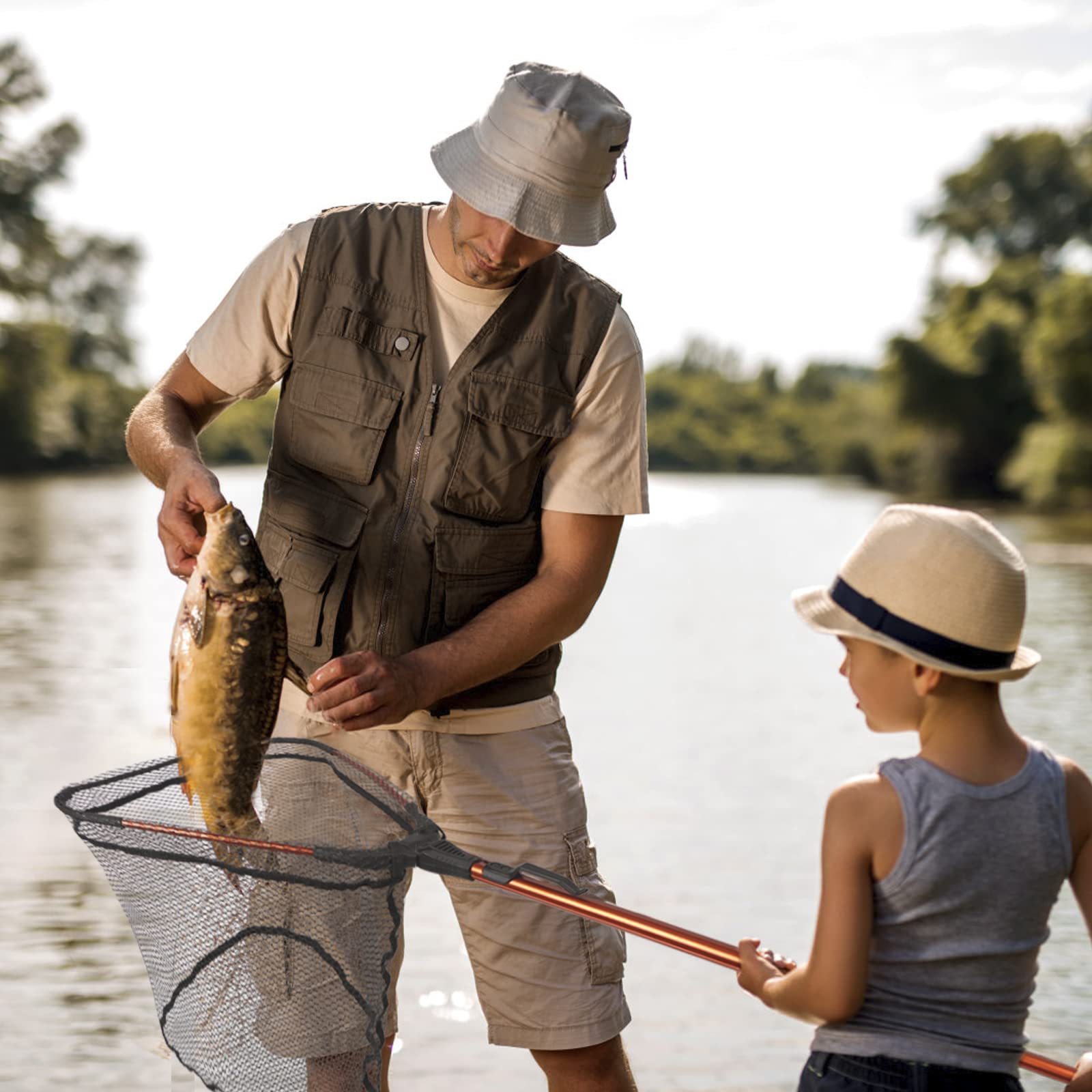 FunVZU Fish Net for Fishing - Collapsible Foldable Fishing Nets Telescopic Pole Handle Fish Landing Net Small Fishing Nets for Kids Folding Fish Net Minnow Fish Nets