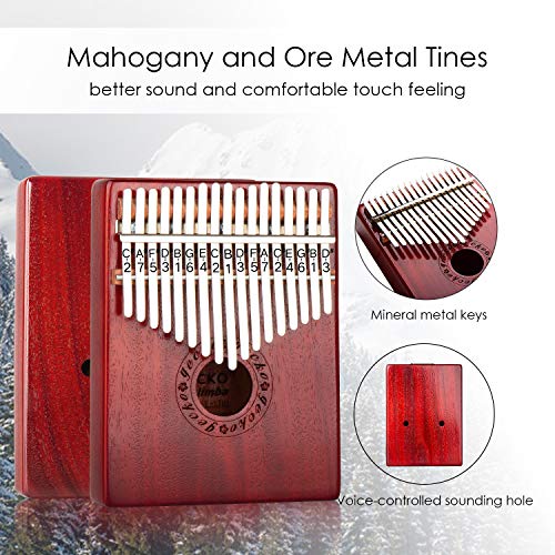 GECKO Kalimba 17 Keys Wide key Thumb Piano builts-in EVA high-Performance Protective Box, Tuning Hammer and Study Instruction.K17MA