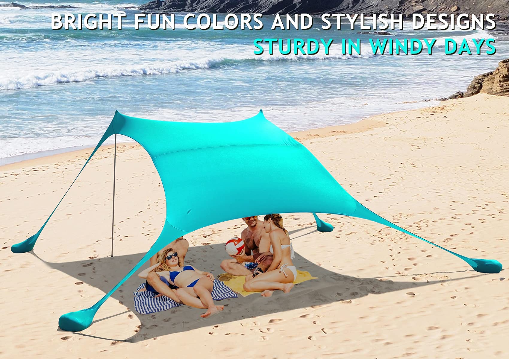 HARBLAND Beach Tent, Portable Beach Canopy UPF50+ with Carry Bag for Outdoors, Backyards, Adults and Babies(7X7 FT, 2 Poles, 2-4 People)