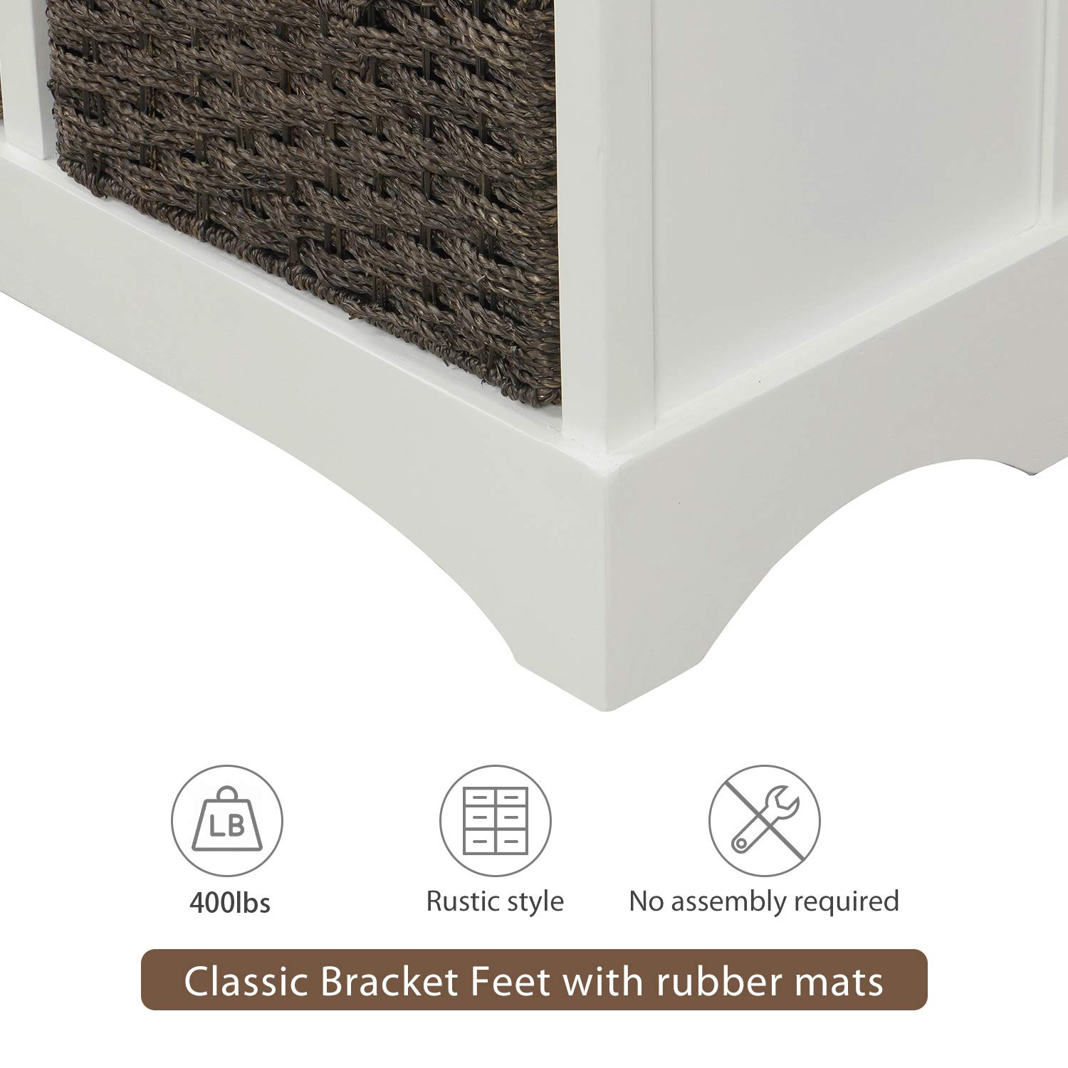 Harper & Bright Designs Storage Cabinet, Rustic Storage Cabinet with 2 Drawers and 4 Classic Fabric Basket, Sideboard for Entryway/Kitchen/Dining Room/Living Room, White
