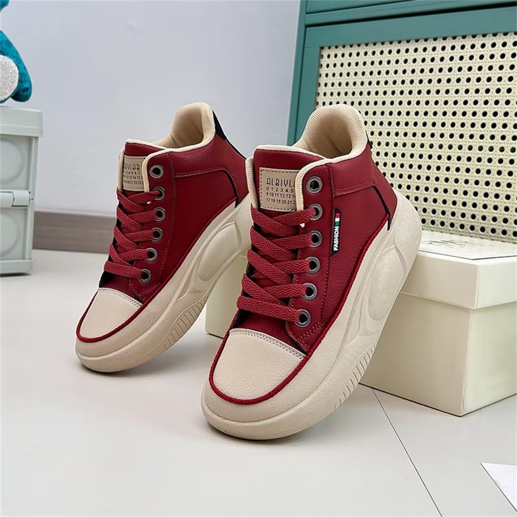 GSLMOLN Women's Walking Shoes, Platform High-top Lace Up Sneakers, Breathable Sports Shoes Red