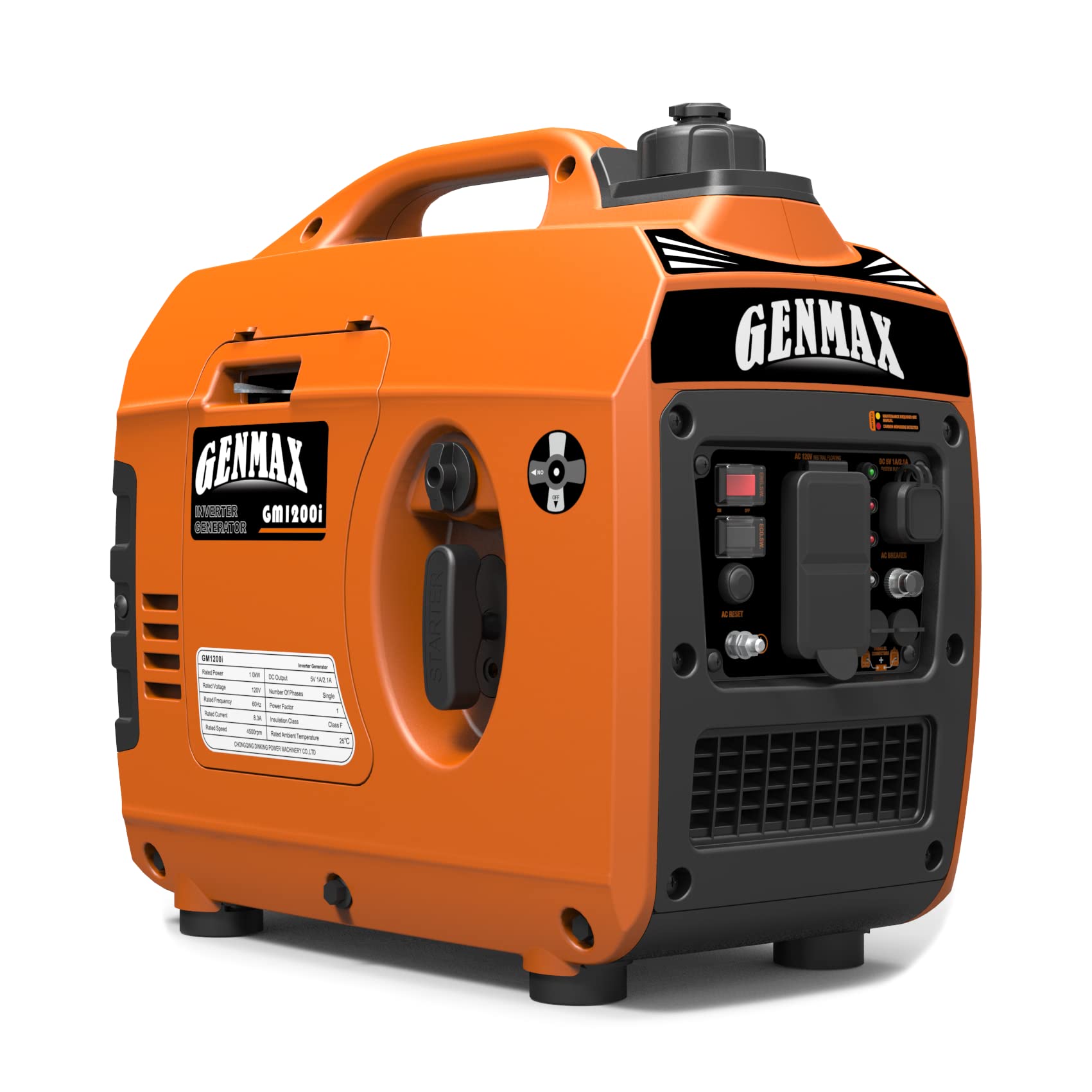 GENMAX Portable Generator,1200W Ultra-Quiet Gas Engine, EPA Compliant, Eco-Mode Feature, Ultra Lightweight for Backup Home Use & Camping (GM1200i)