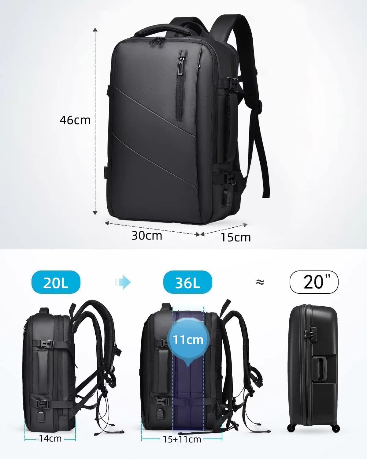 Glivpny Expandable Travel Laptop Backpack,Flight Approved Carry-on Business Backpack,17 Inch Waterproof Backpack(Black-B683)