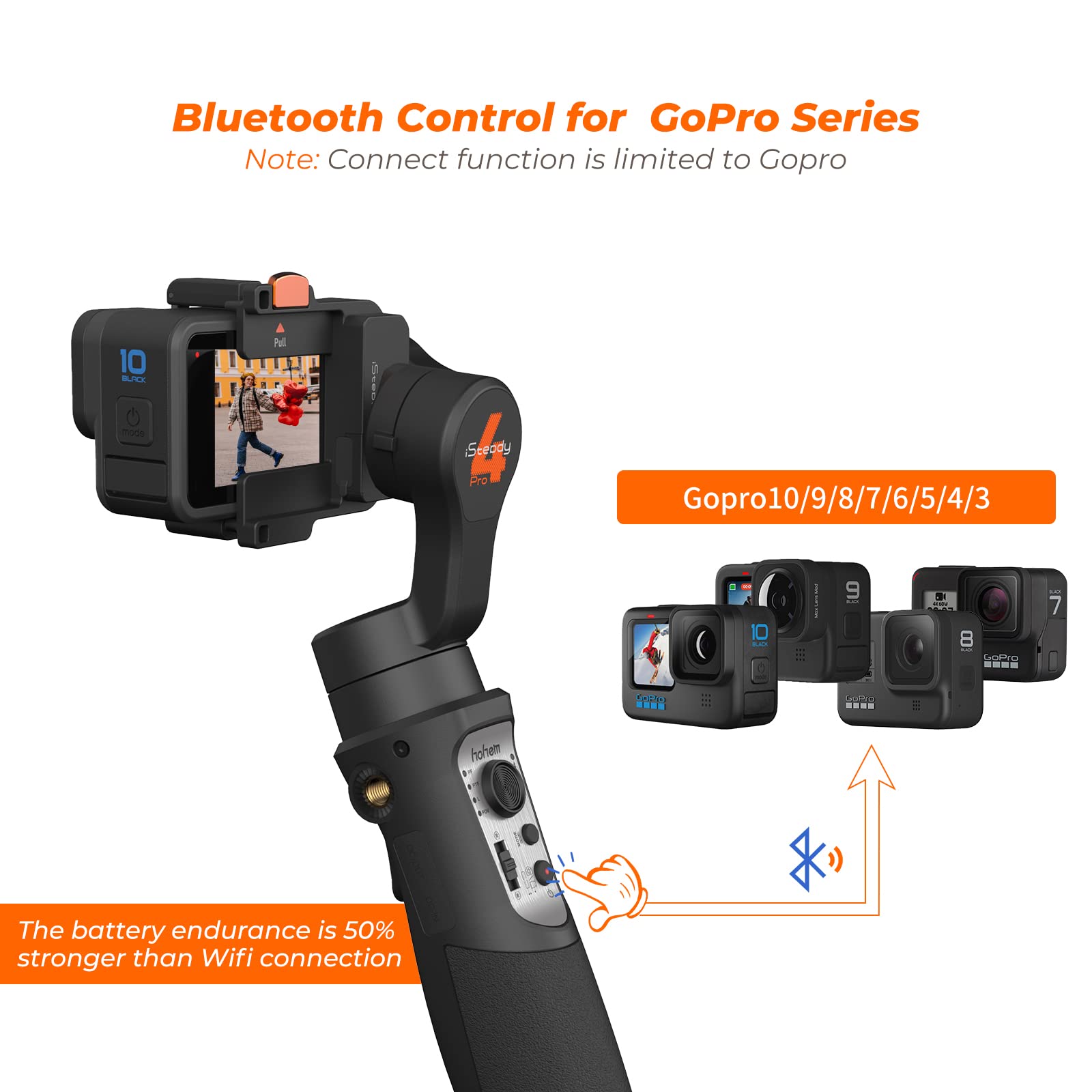 Gimbal Stabilizer for GoPro Action Camera, Hohem iSteady Pro 4, 3 Axis Handheld Gimbal Tripod Splash Proof Quick Clamping for GoPro10/9/8/7/6/5/4/3, DJI Osmo Action, Insta 360 One R (4K Version)