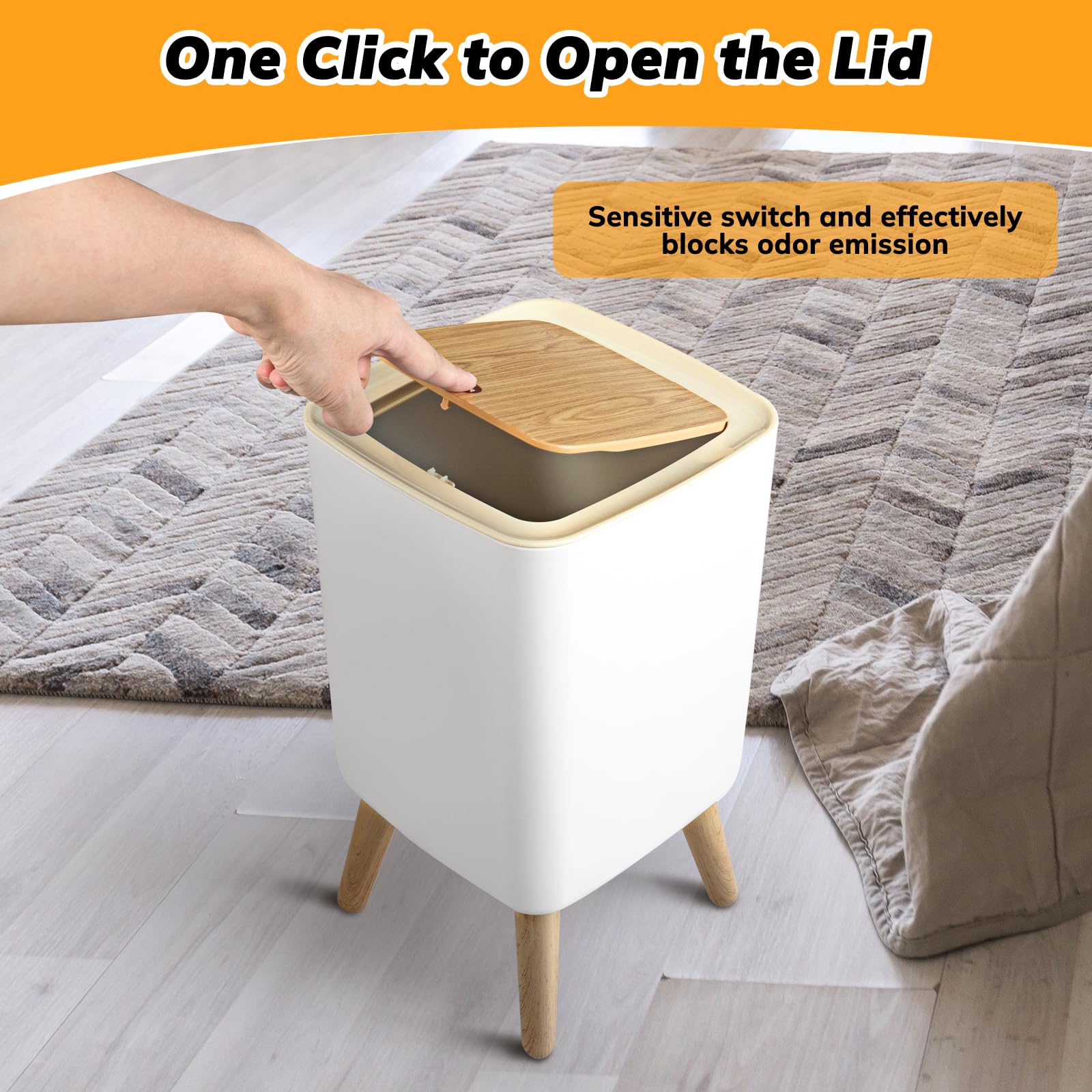WVIOUOPU 2.6 Gallon/10 Liter Bathroom Kitchen Trash Can with Lid - Office Waste Basket Modern with Press Top Lid - Small Trash Bin Dog Proof Garbage Can with Pop-up Lid for Living Room Toilet (White)
