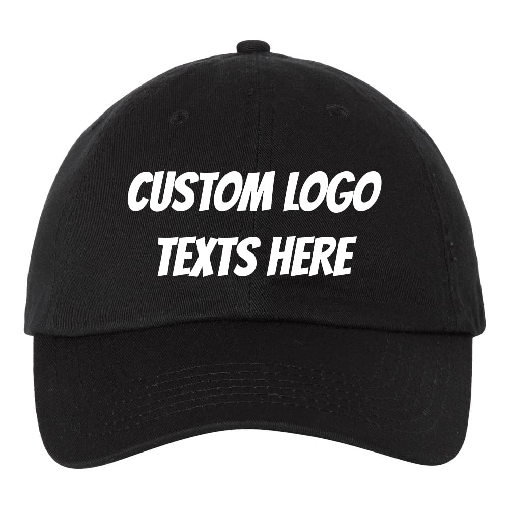 INK STITCH Unisex Vc300a Custom Stitching Logo Texts Monogrammed Cotton Baseball Caps (Black)