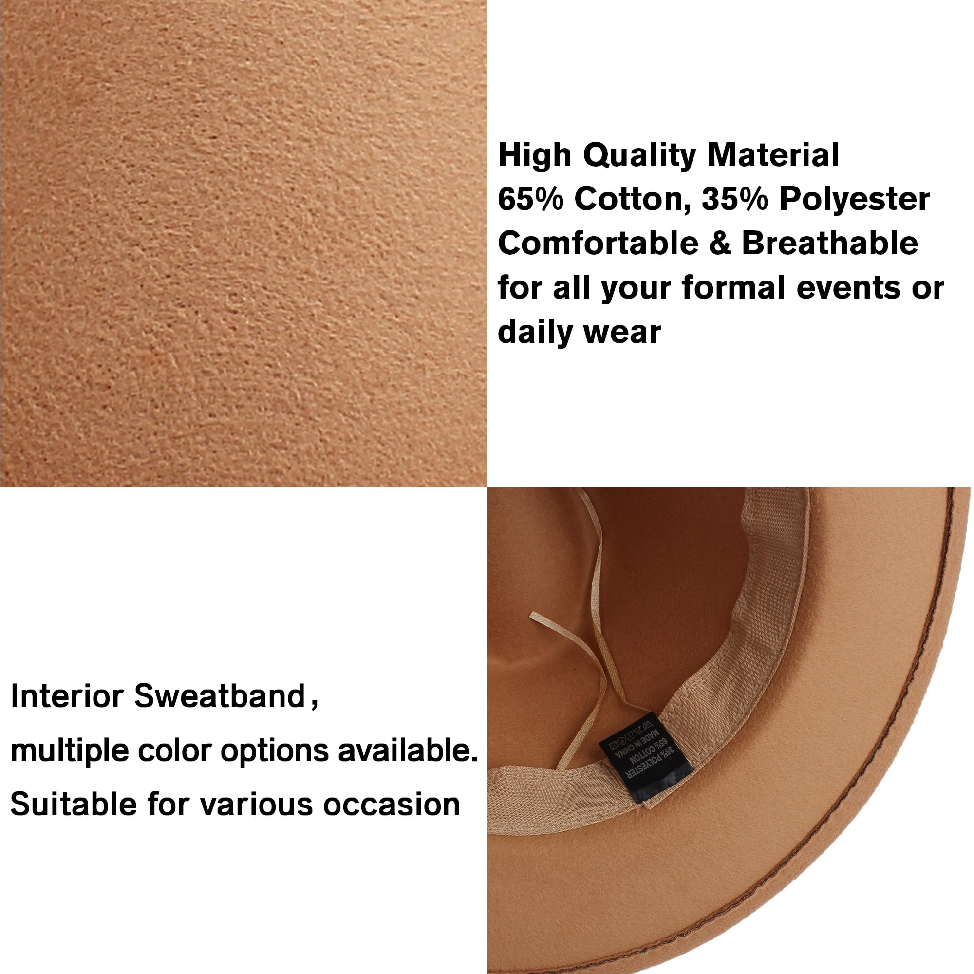 Geyanuo Womens Fedora Hat Classic Wide Brim Floppy Panama Hat with Ring Belt Buckle Wool Fashion Fedora Hat