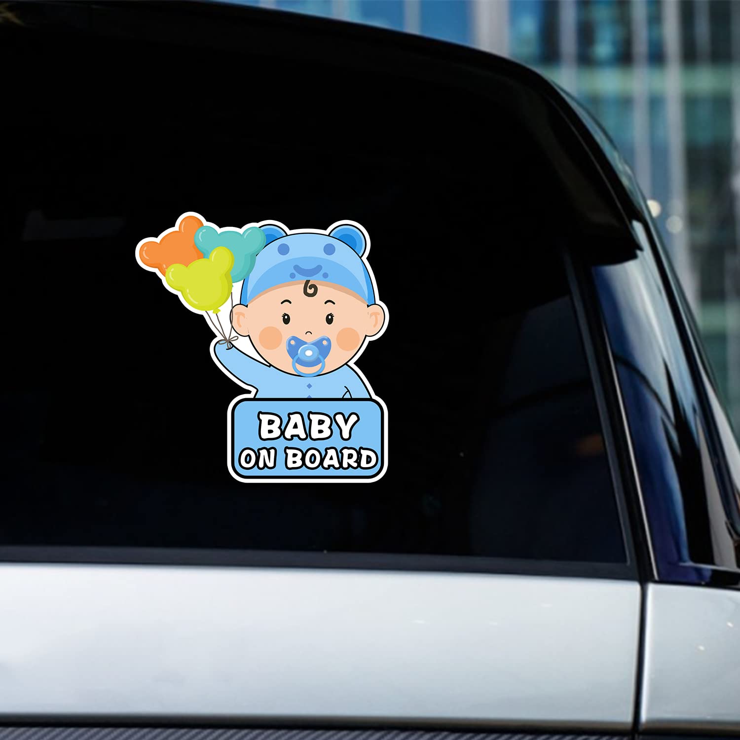 Iprokiu Cartoon Baby on Board Car Sticker Cute Baby and Balloon Kids on Board Car Window Bumper Decal Waterproof Vinyl Baby in Car Decal Safety Sign Vehicle Truck SUV Car Styling (Cute Boy)