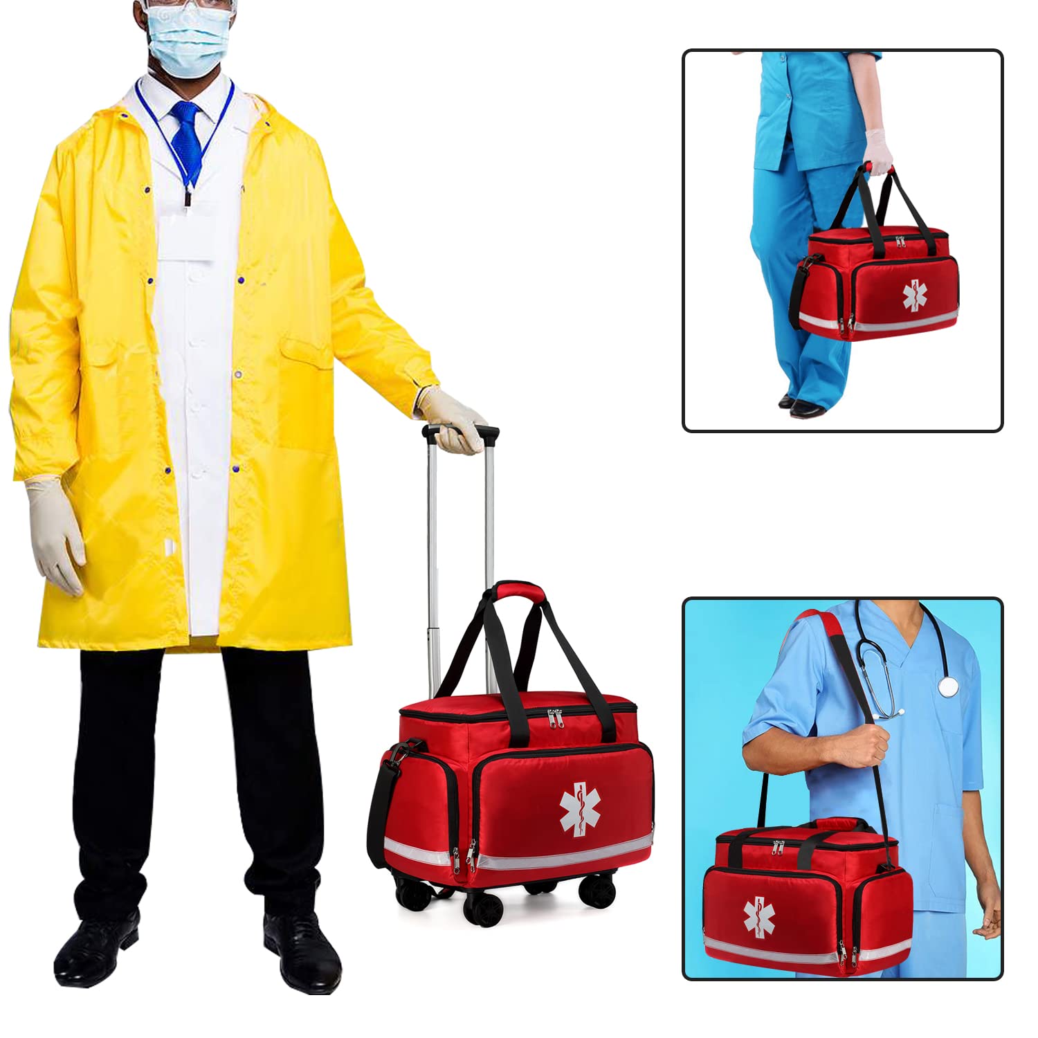 Medical Bag Rolling Roller Bag Trolley Duffel Nurses EMT CNA RN Empty for First Aid Responder Home Health Care Nursing Student Roll Duffle Bag Carry on with Wheels Wheeled Work Physicians Doctor
