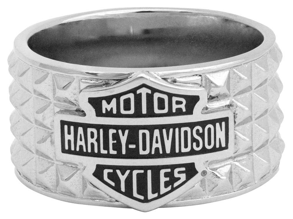 Harley-Davidson Men's Studded Pyramid Bar & Shield Ring, Hand Crafted Stainless Steel (10)