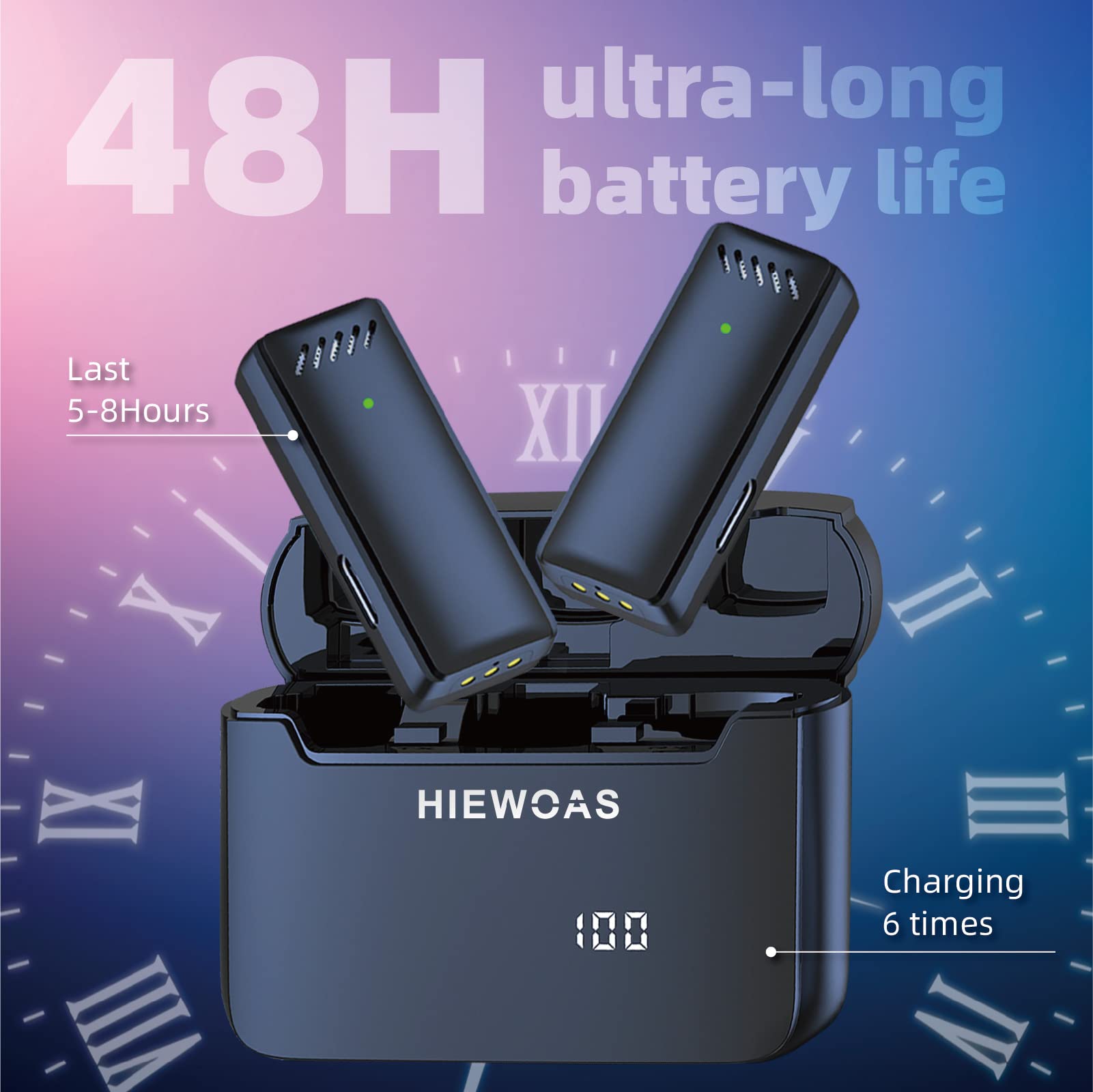 HIEWOAS Wireless Microphone for iPhone, Lavalier Lapel Microphones with Charging Case, Plug-Play Clip On iPhone Microphone for Video Recording, TikTok, Podcast(2023)
