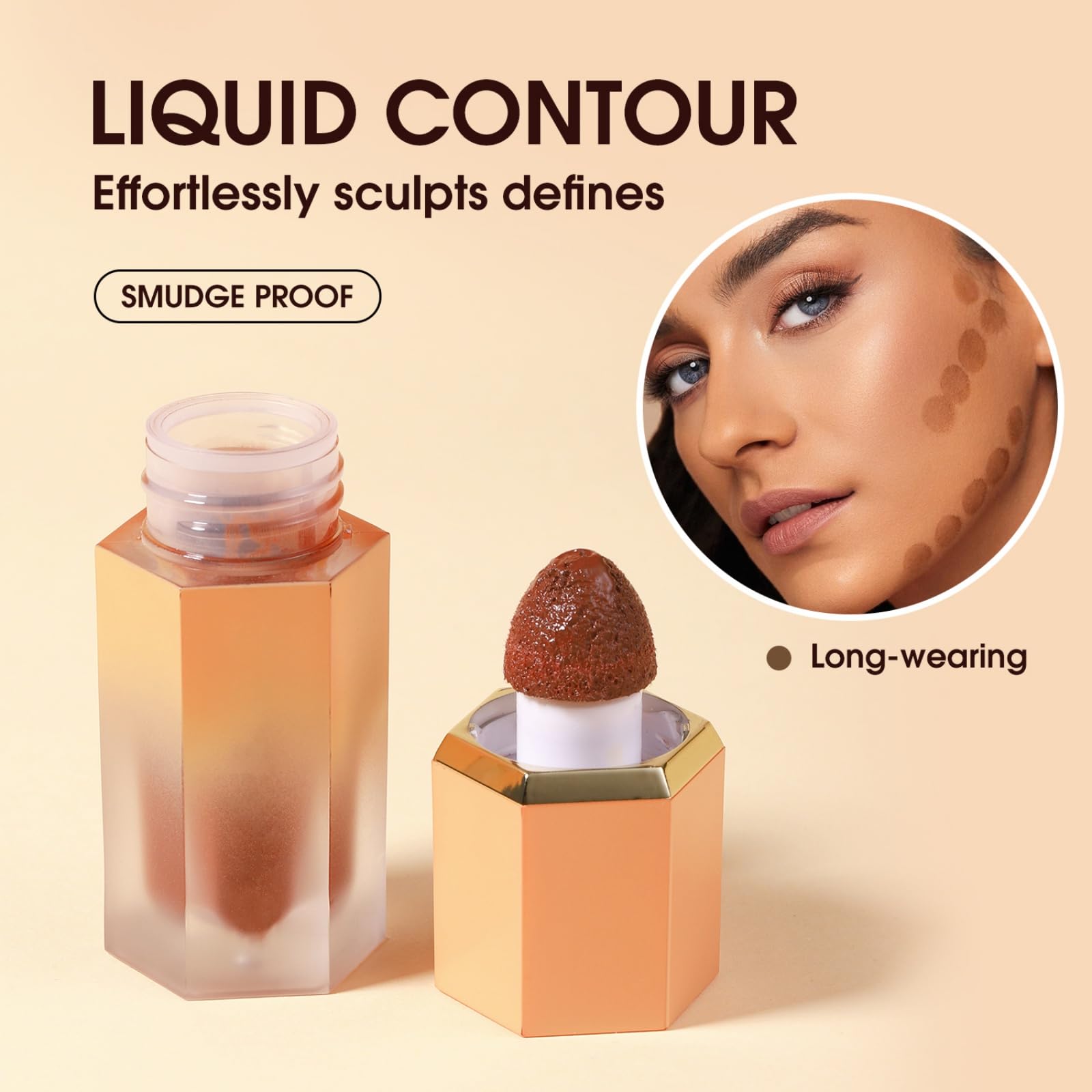 Hotiary Liquid Contour, Soft Cream Contour Makeup, Liquid Face Concealer Matte Cool Toned Bronzer with Cushion Applicator, Silky Face Contour Stick Long-lasting Creamy for Contouring Makeup (Soft Tan)
