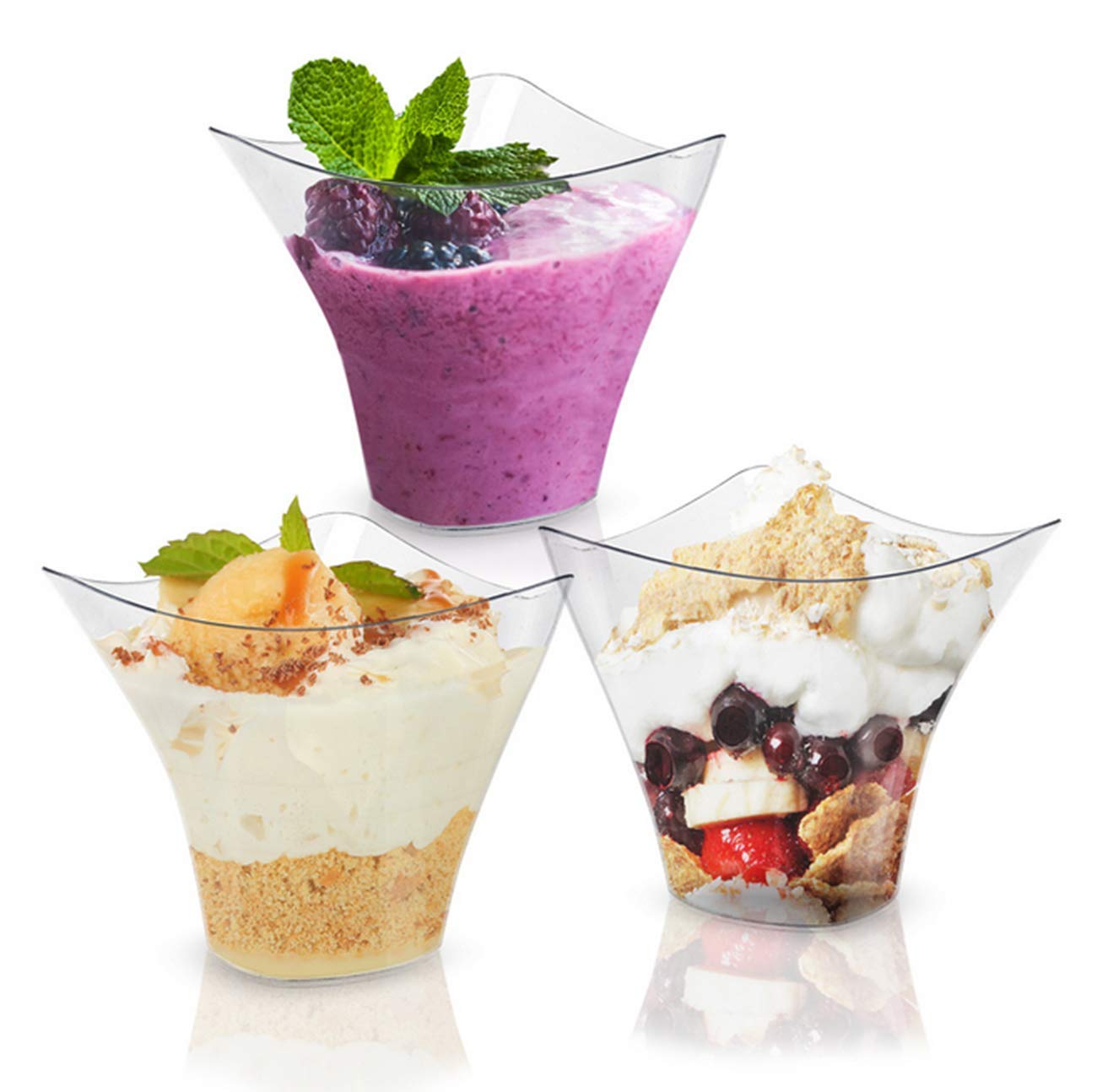 Healthcom 50 Pcs/set 3.3 Oz 100ml Plastic Dessert Cups with Spoons Swirl Triangle Ice Cream Dessert Bowls Disposable Dessert Cups Appetizers Cups Salad Bowl Tasting Sample Cup for Party Wedding