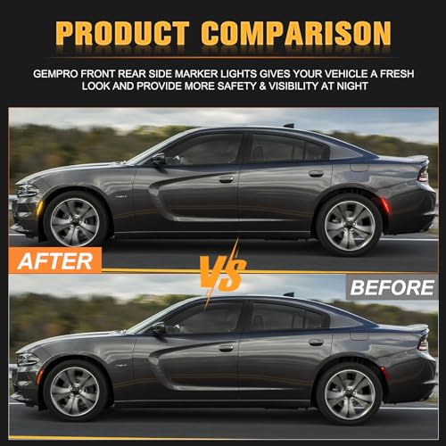 Gempro LED Side Marker Lights Compatible with Charger LD 2015-2023 Front Rear Bumper Marker Lamps 73816/73819