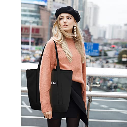 Handbags for Women Canvas Tote Bag with Zipper Large Capacity Top Handle Shoulder Bags Daily Essentials