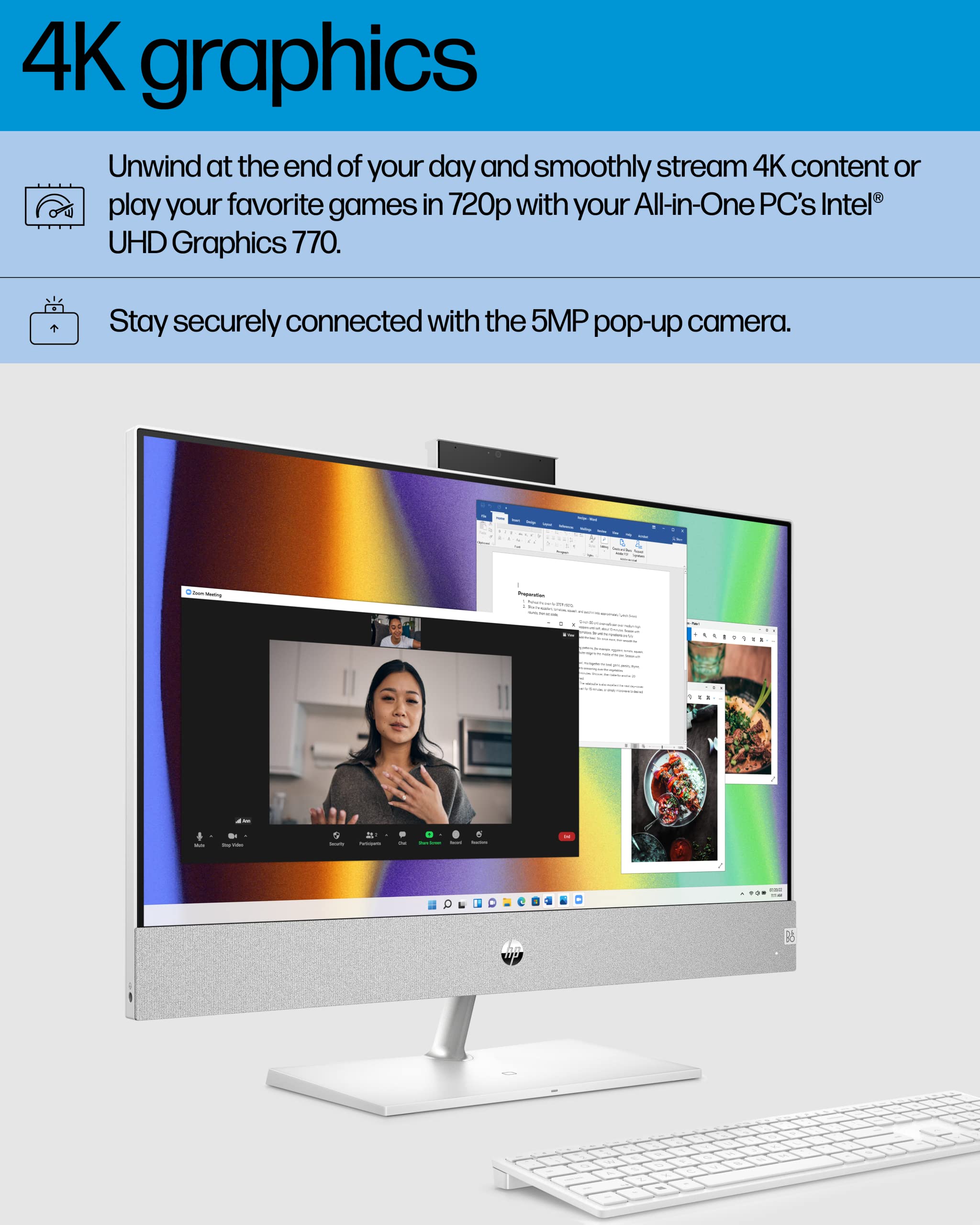 HP Pavilion All-in-One PC, 12th Gen Intel Core i7-12700T, 16 GB RAM, 256 GB SSD, Full HD IPS Touchscreen, Windows 11 Home, 4K Graphics, Wireless Mouse & Keyboard, 5 MP Pop-Up Camera (27-CA1180, 2022)