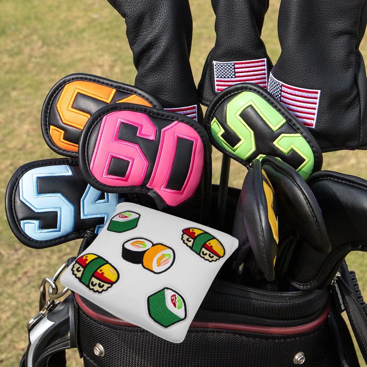 Golf Mallet Putter Cover, Sushi Pattern Putter Covers Golf Club Head Covers Putter Headcover for Mallet Leather Golf Putter Head Covers with Magnetic for All Brands