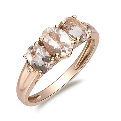 Gin & Grace 10K Rose Gold Pink Natural Morganite Diamond 3 Stone Engagement Promise Propose Promise Ring for Women