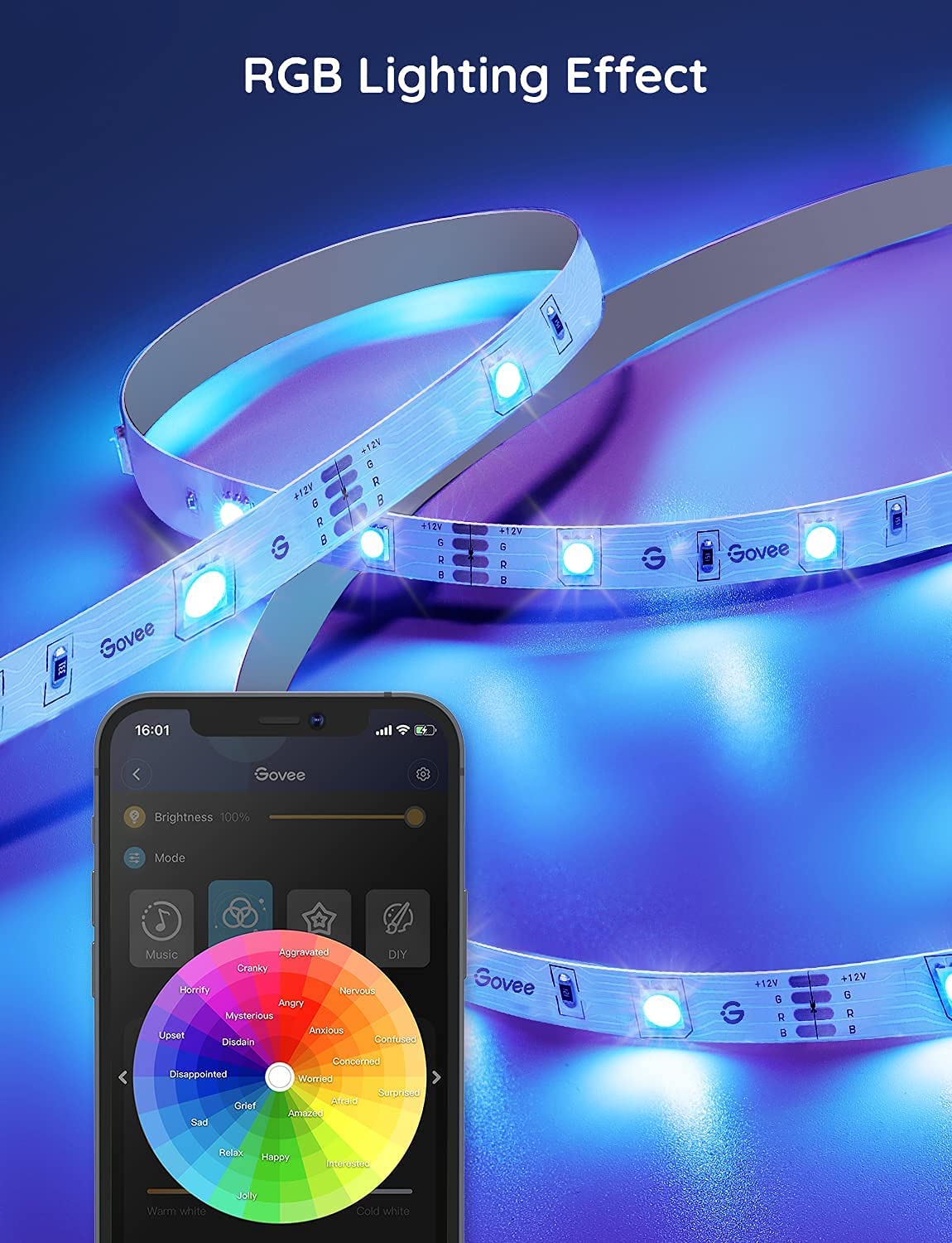 Govee LED Strip Lights, 65.6ft WiFi RGB Strip Lights Work with Alexa and Google Assistant, Smart App Control, 64 Scenes, Music Sync, DIY LED Lights for Bedroom, Kitchen, Party, Living Room, TV