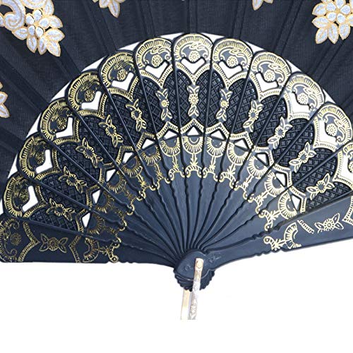 HACIEN Ornaments Black Spanish Style Dance Party Wedding Lace Silk Folding Hand Held Flower Fan Portable Folding Fan