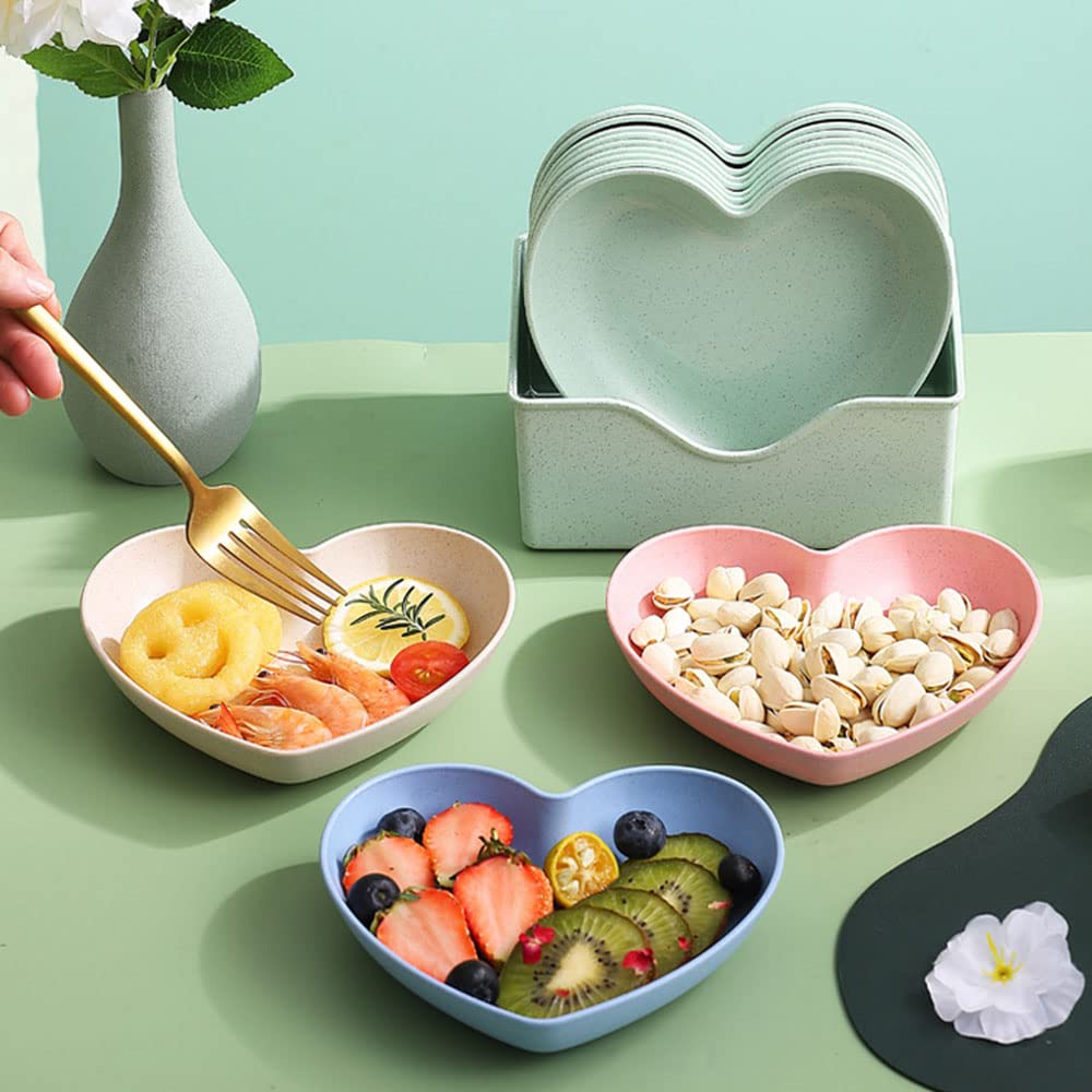 Golandstar 10pcs Heart Shaped Dinner Plates Dinnerware Dishes Set 6 Inch Food Plate Saucers Tray Fruits Snack Bowls BPA Free (Pink)