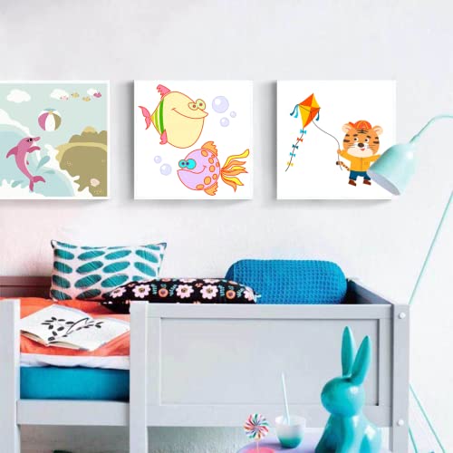 HY-Funclub Paint by Number Kits for Kids Ages 4-6 - 8-10 - 12, DIY Acrylic Painting Kits with Framed Canvas, 8” x 8” 3 Pack