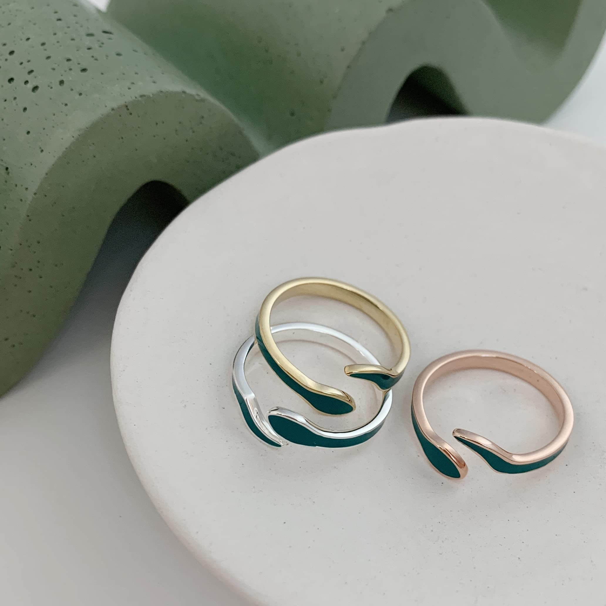 Honeycat Adjustable Snake Ring in Green Enamel, Gold, Rose Gold, or Silver | Minimalist, Delicate Jewelry (Enamel G, SM)