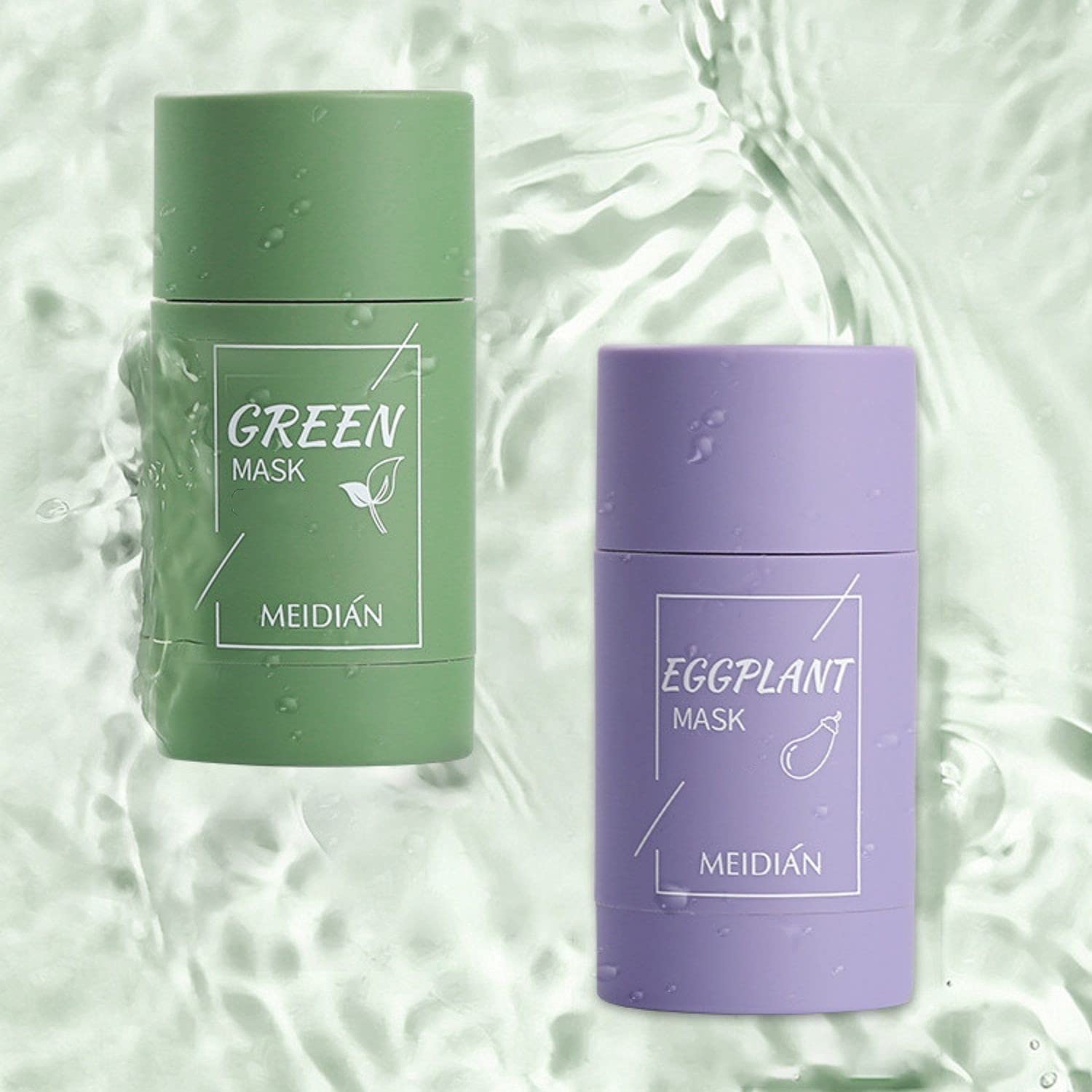 Green Tea/Eggplant Purifying Clay Stick Mask, Face Moisturizes Oil Control, Deep Clean Pore, Improves Skin,for Men Women All Skin Types(2Pcs)