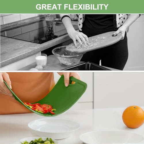 Gintan Flexible TPU Cutting Board with Knife and Juice Groove, BPA Free Flexible Chopping Boards for Kitchen Dishwasher Safe Easy Grip Handle(Dark Green)