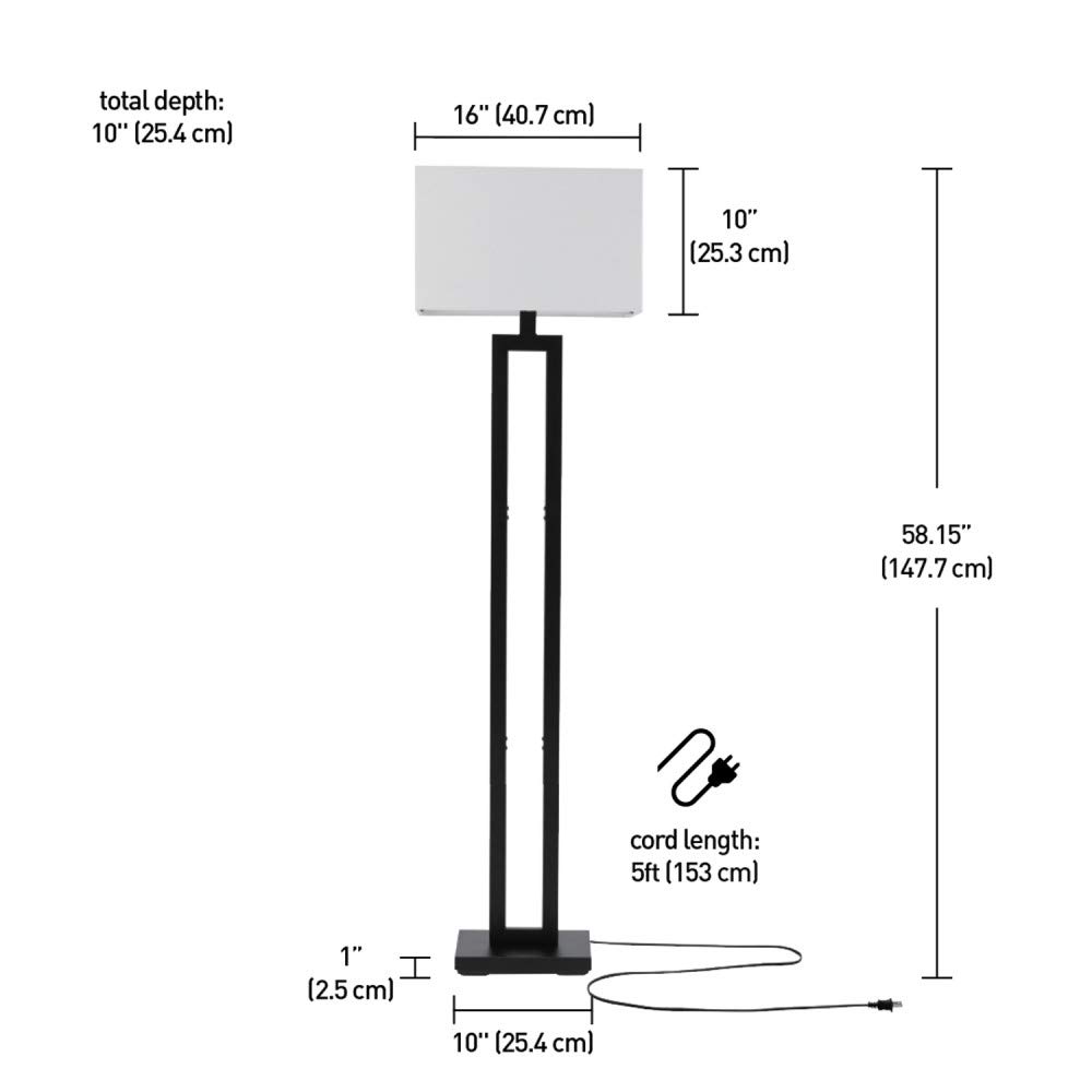 Globe Electric 67046 D'Alessio 58" Floor Lamp, Matte Black, White Linen Shade, On/Off Socket Rotary Switch
