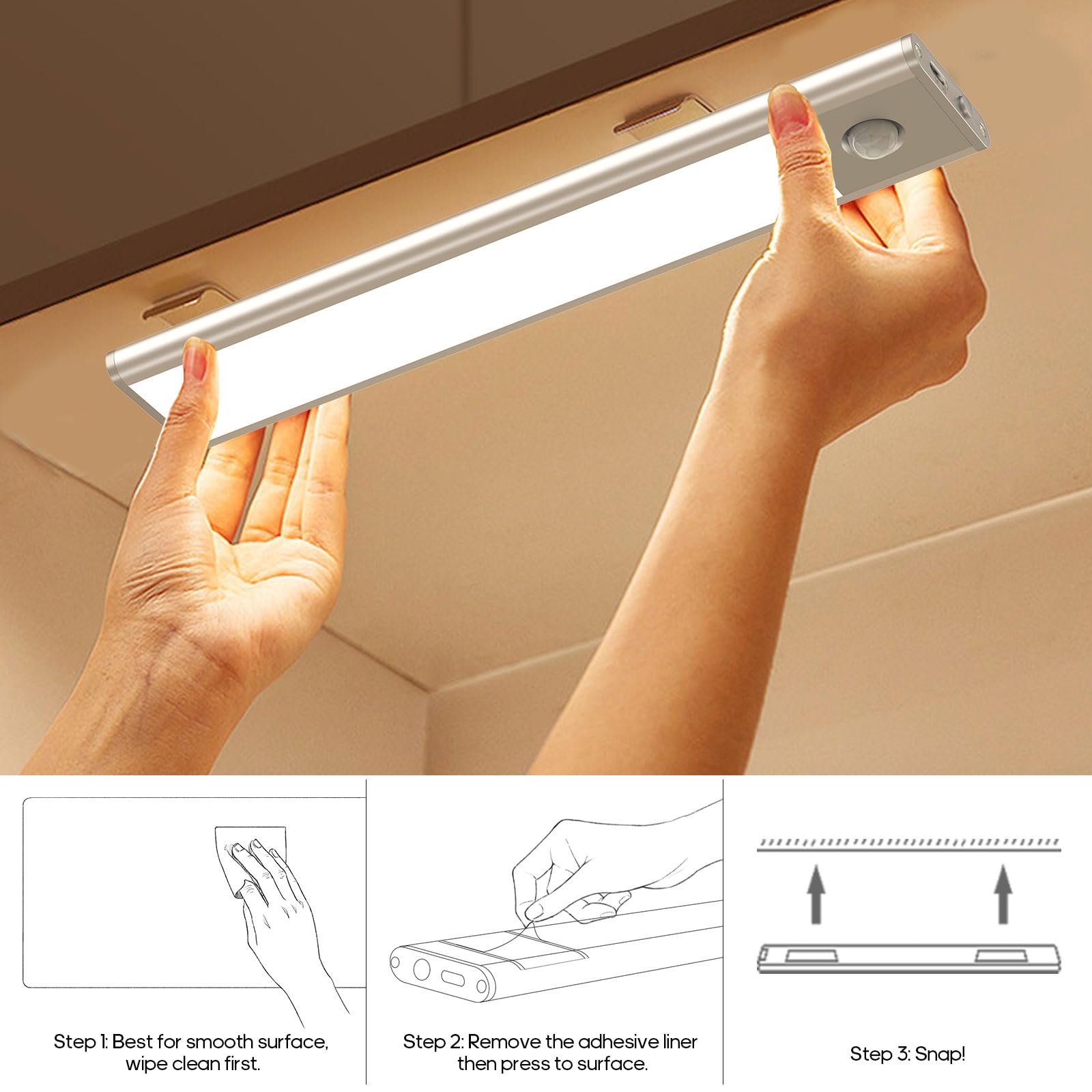Goodea 64-LED Under Cabinet Lights, Motion Sensor Closet Light Indoor 1100mAh Under Counter Lights, Dimmable Wireless USB Rechargeable Magnetic Stick, 2 Pack Magnetic Dimmable Closet Lights
