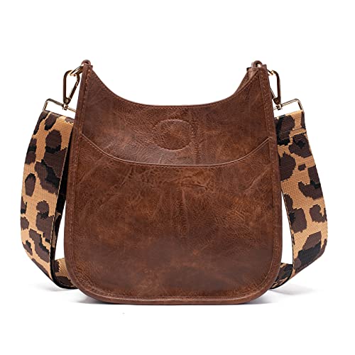 NOL Natural Organic Lifestyle Women Crossbody Handbag Retro Vegan Leather Messenger Bag with Romovable Leopard Shoulder Strap (Coffee Small)