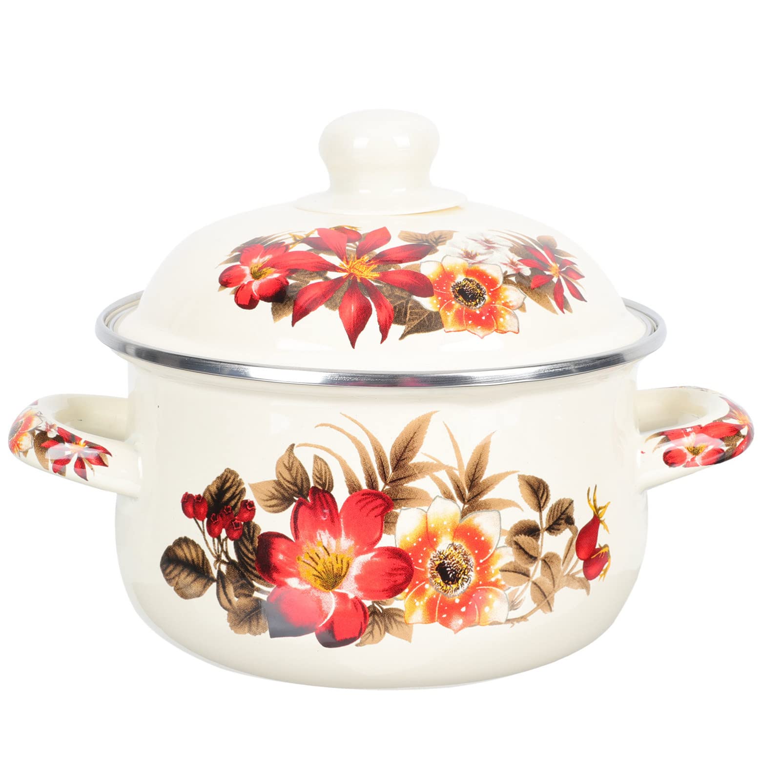 Hemoton 1PC Enamel Stew Pot Kitchen Stockpot Enamel Cooking Pot Thickened Stock Pot Vintage Enamel Stock Pot with Red Flower Enamelware Large Serving Pot Soup Basin