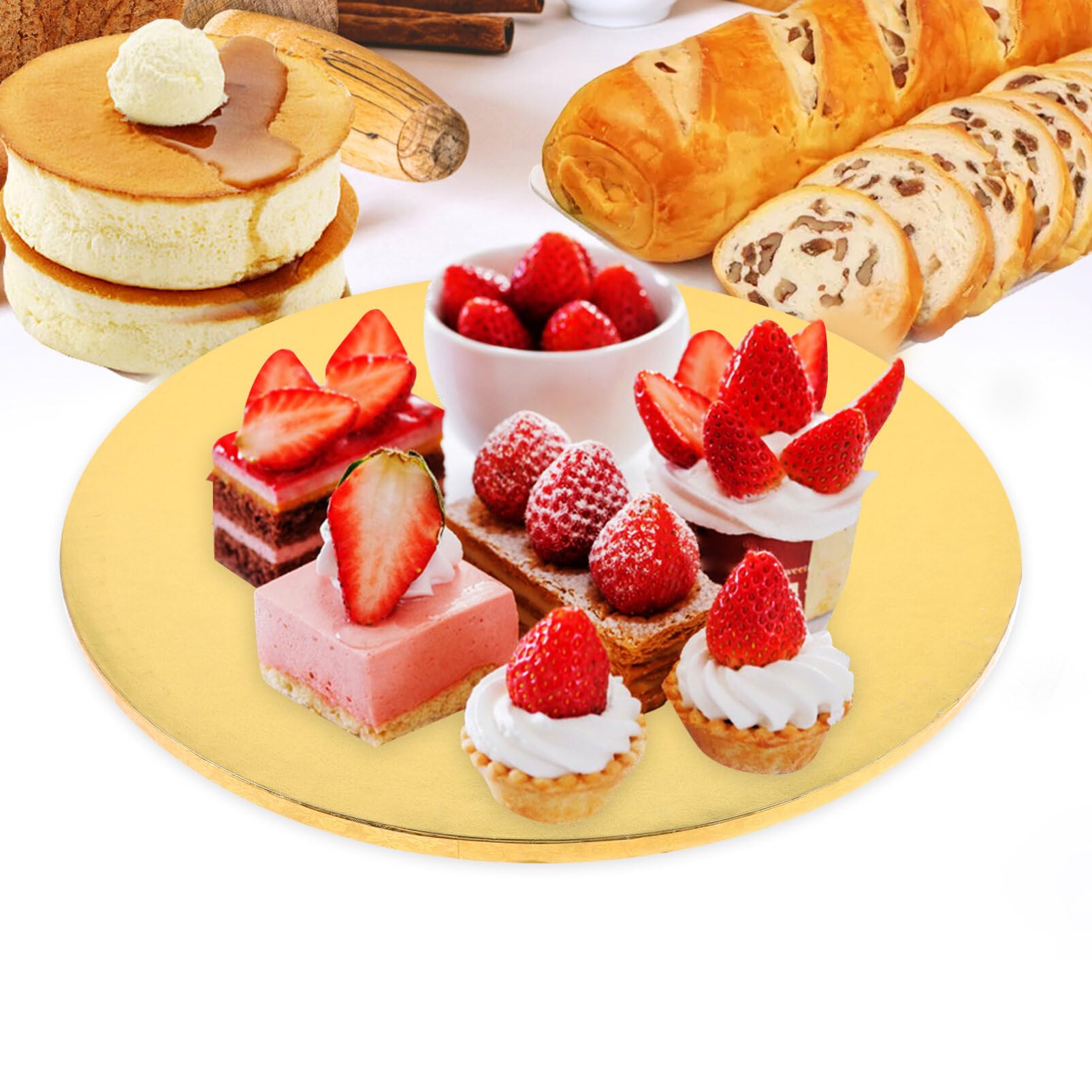 Gold Cake Board Cake Boards Drum 8 Inch Round Thick Cake Drums Cake Decorating Supplies for Multi Tiered Birthday Wedding Party Cakes Cake Drum