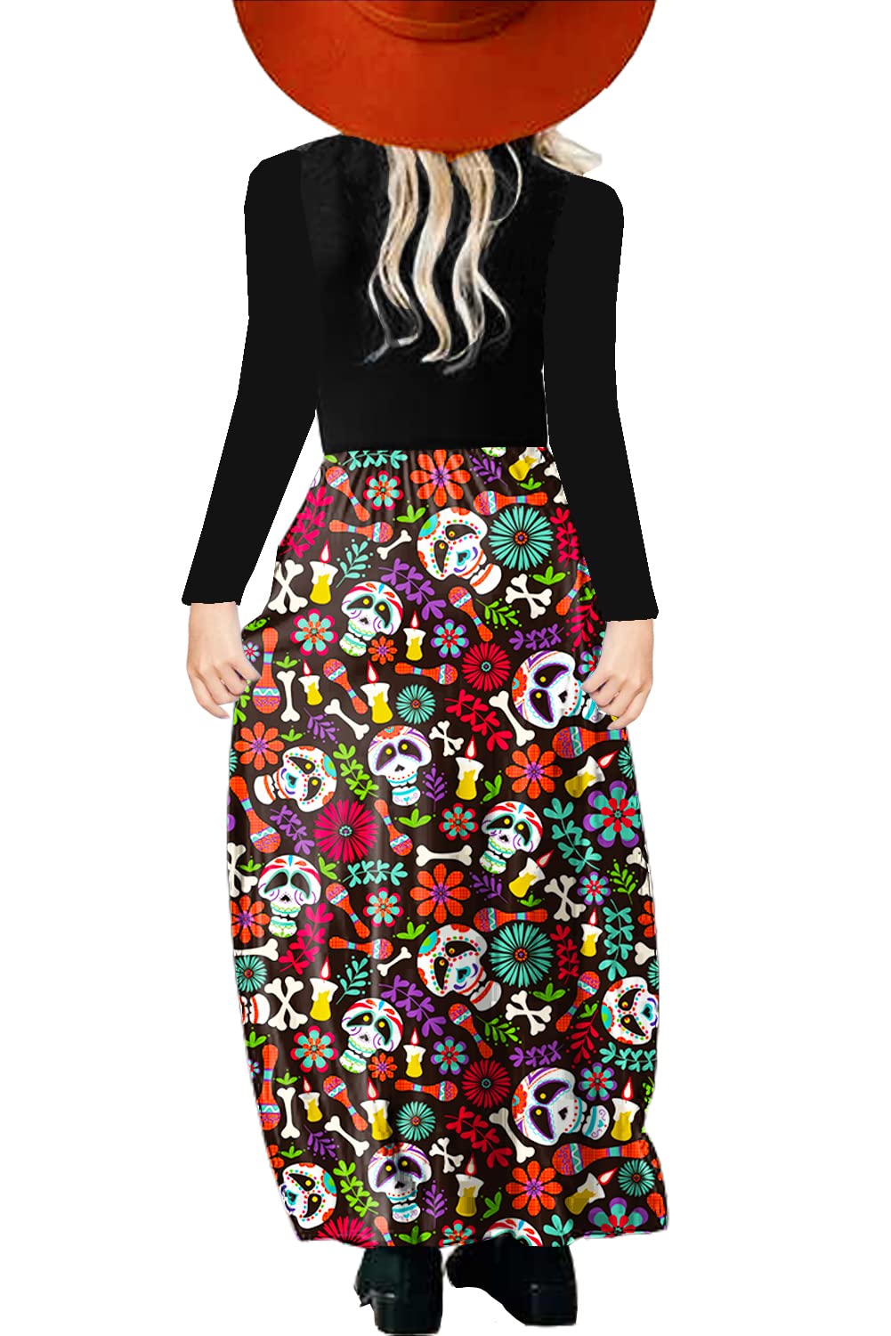 Girl's Halloween Dresses Sugar Skull Day of The Dead Skeleton Cosplay Maxi Dress 11-12 Years