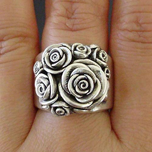 Gixaxak Fashion Retro Vintage Classic 3D Finely Carved Rose Flower Promise Statement Anniversary Ring for Women 8