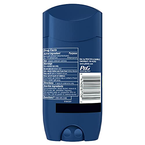 Gillette Antiperspirant Deodorant for Men, Invisible Solid, Clean Rush, 72 Hr. Sweat Protection, 3.4 oz