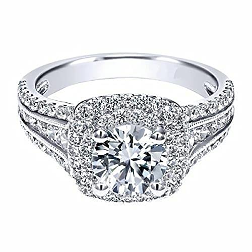 Gixaxak Silver Plated Micro Pave Hand Simulation Diamond Ring Zircon Rings Cubic Zirconia Promise Halo Engagement Wedding Band Ring for Women 9