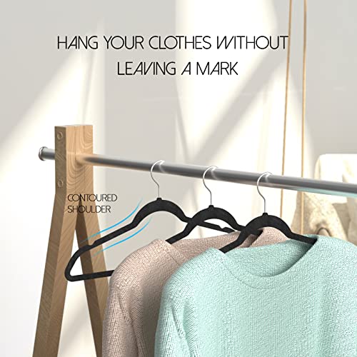 HANGERFUL Velvet Hangers 60 Pack - Premium Black Clothes Hangers - 360 Degree Swivel - Durable & Non-Slip Suit Hangers, Ultra Slim & Space Saving Coat Hangers, Strong Felt Hangers
