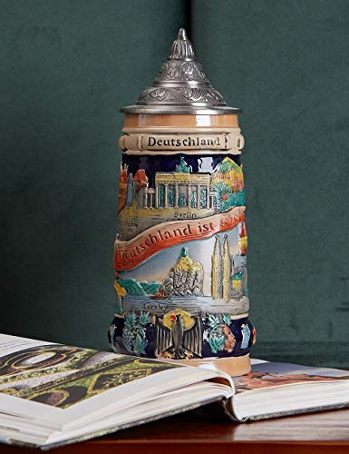 HAUCOZE Beer Stein Mug German Landmark Stanley Drinking Mug with Lid for Man 0.6 Liter