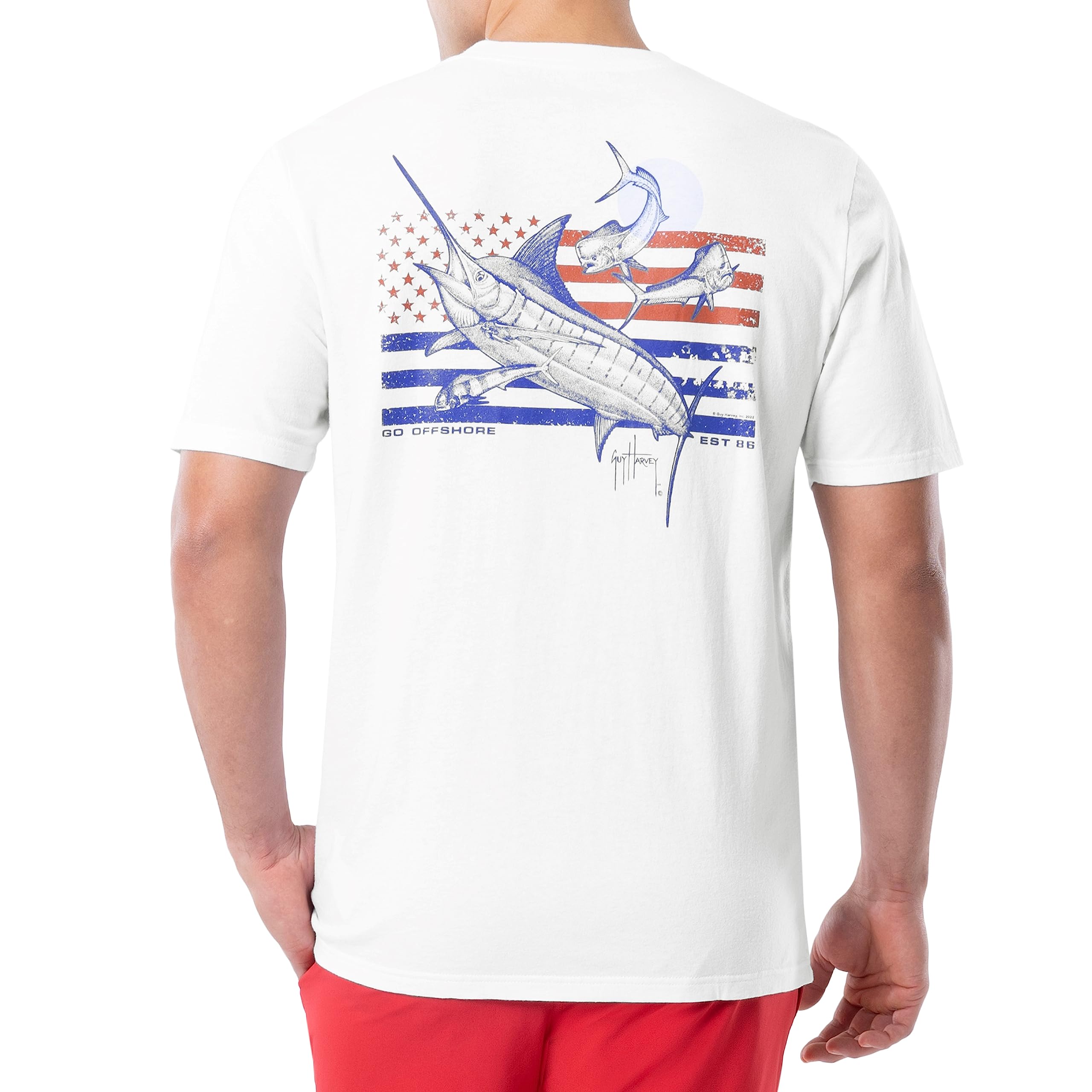 Guy Harvey Men's Short Sleeve T-Shirt, Bright White/Go Offshore, XX-Large