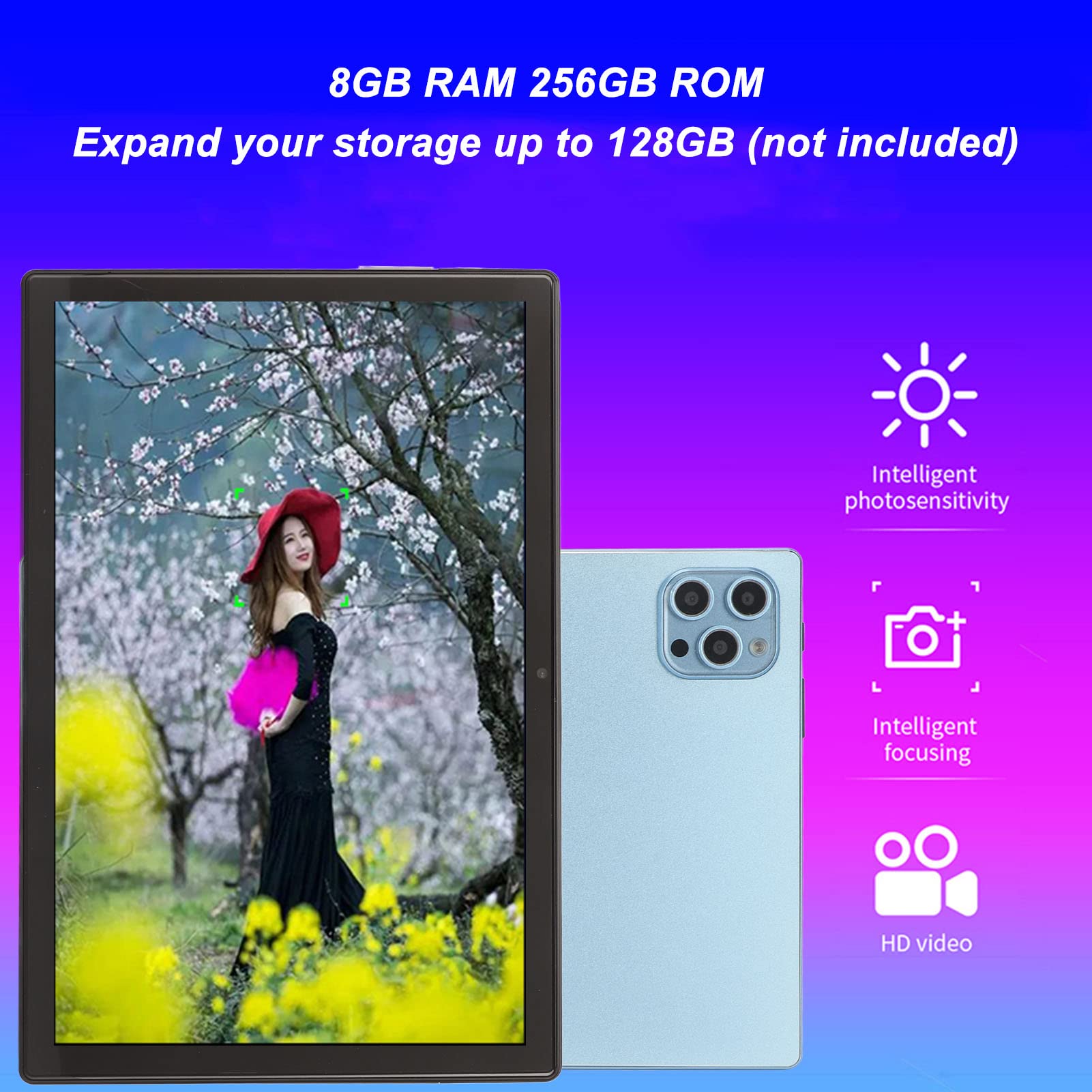 GLOGLOW Call Tablet HD Tablet 8GB RAM 256GB ROM 8 Core CPU 10 Inch 8MP Front 16MP Rear for Watching Video for Elderly for Android 12 (US Plug)