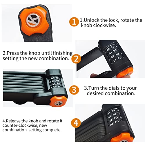 Ikaufen Folding Bike Lock, Compact Bike Lock for Bicycle Scooter Motorcycle Chain Lock, Heavy Duty Anti Theft Bicycle Locks with Mounting Bracket 4-Digit Foldable Bike Lock