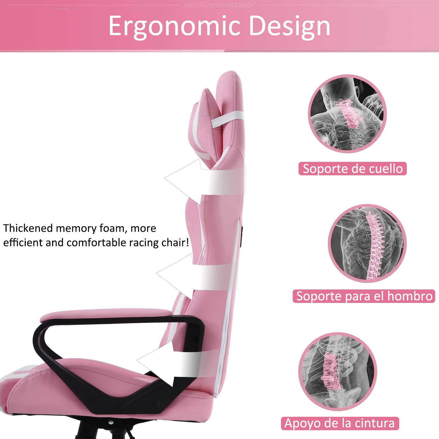 Gaming Chair High Back Ergonomic Leather Office Chair Adjustable Swivel Desk Chair Reclining Racing PC Computer Chair with Lumbar Support and Headrest for Back Pain Adults Teens(Pink)