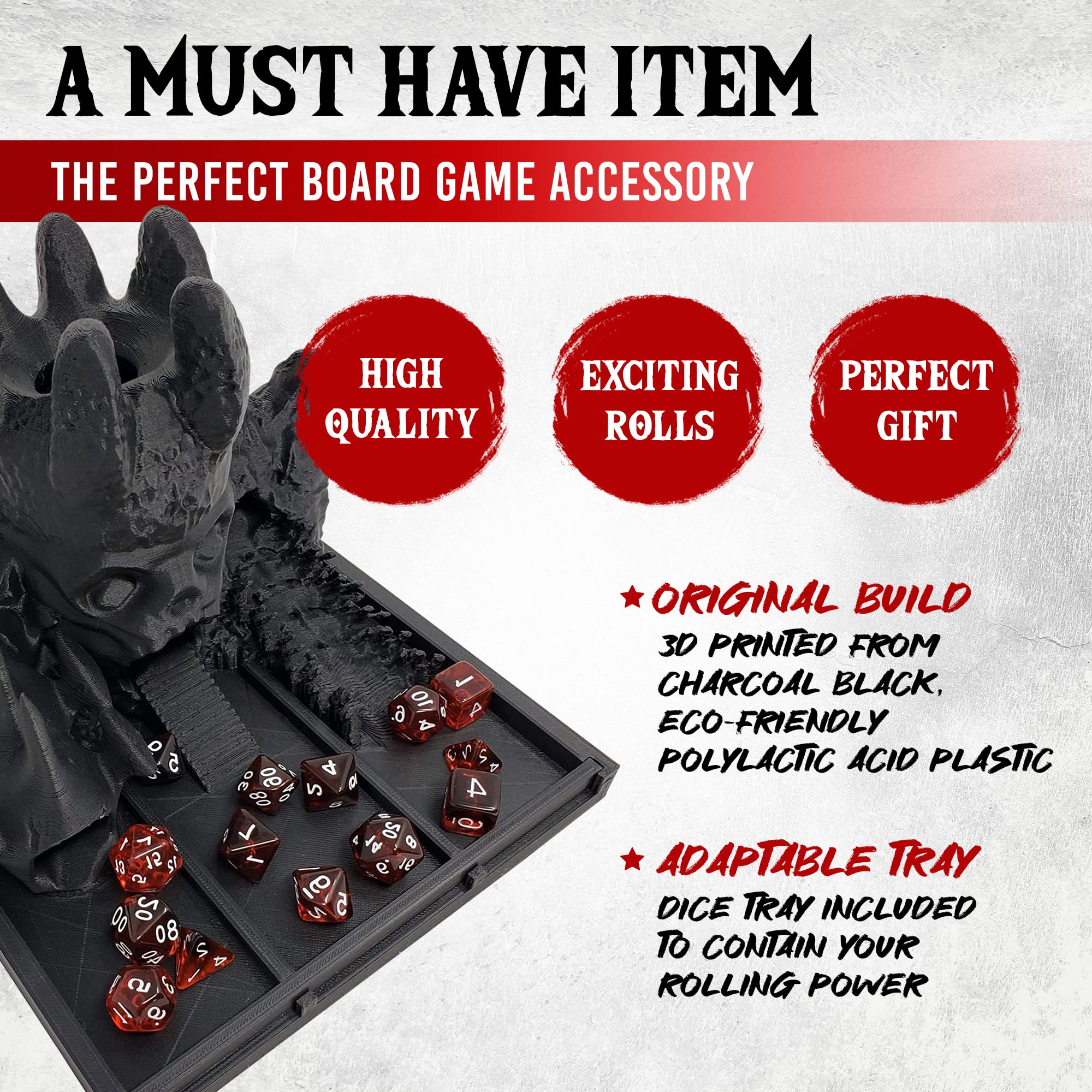 Harbor Loot Undead King Full Size Dice Tower Including 2 Sets of RPG Dice and Integrated Dice Tray