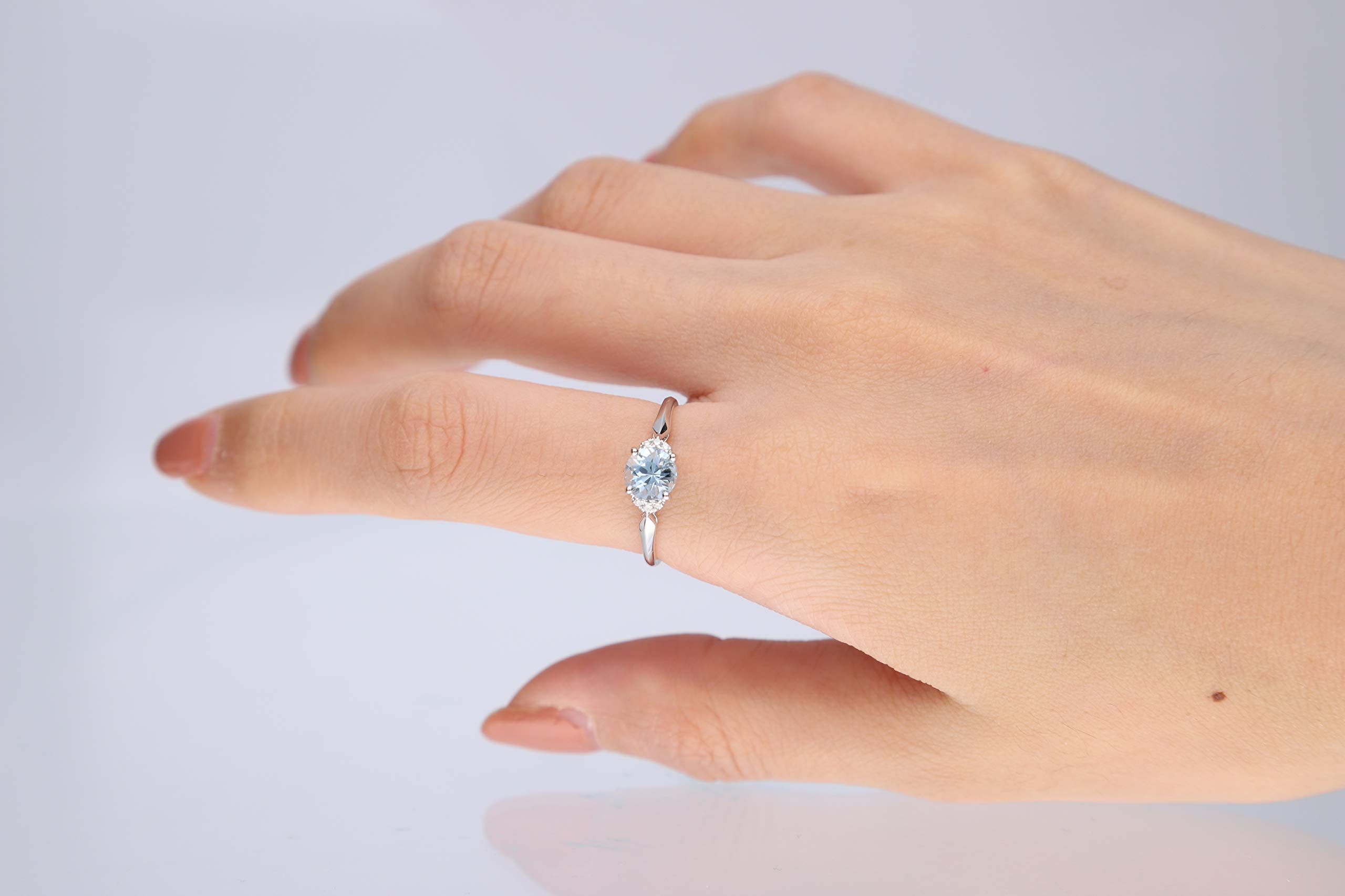 Gin & Grace 14K White Gold Genuine Aquamarine Ring with Diamonds for women | Ethically, authentically & organically sourced (Round-cut) shaped Aquamarine hand-crafted jewelry for her |