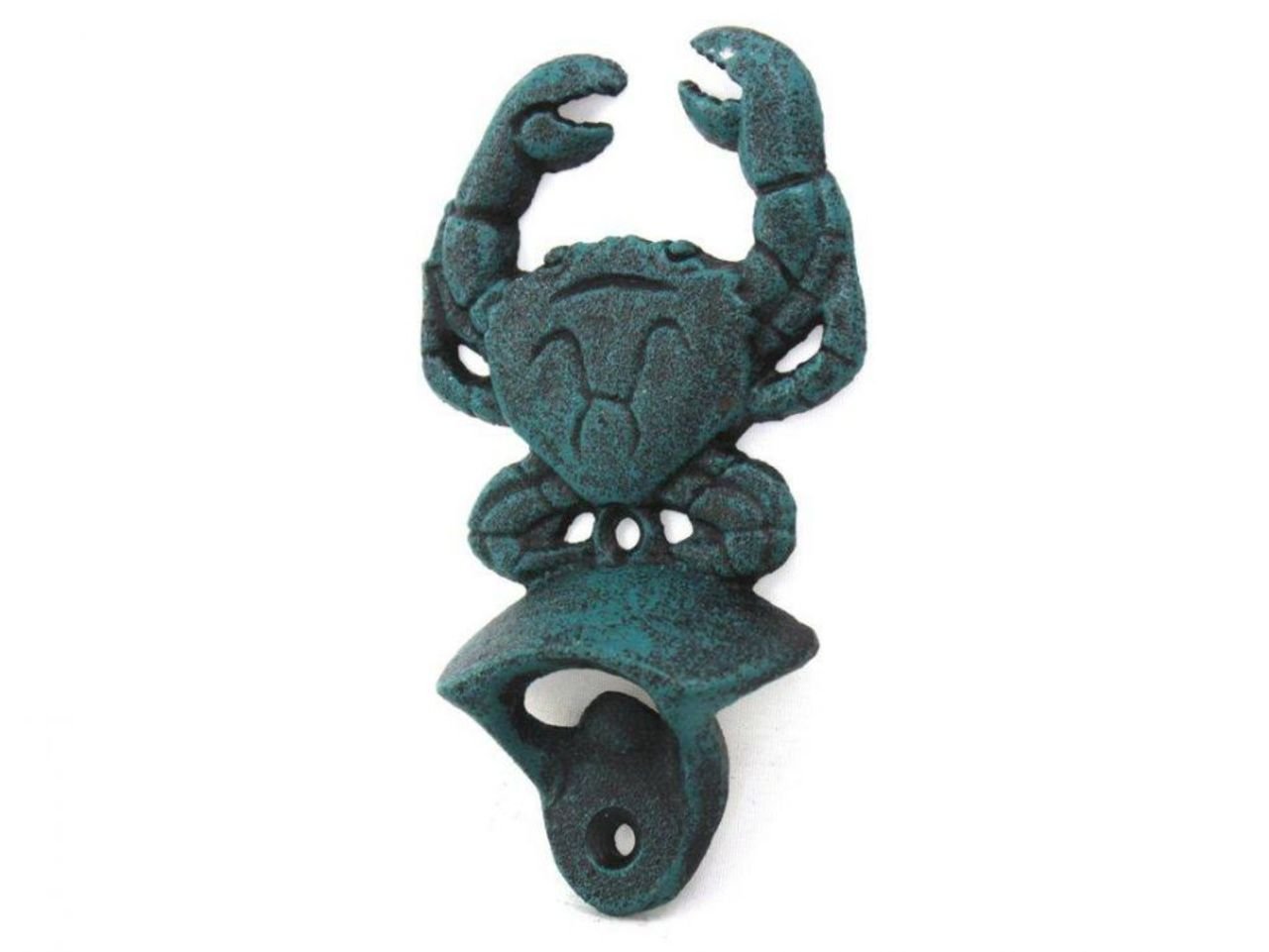 Hampton Nautical Seaworn Blue Cast Iron Wall Mounted Crab Bottle Opener, 6"