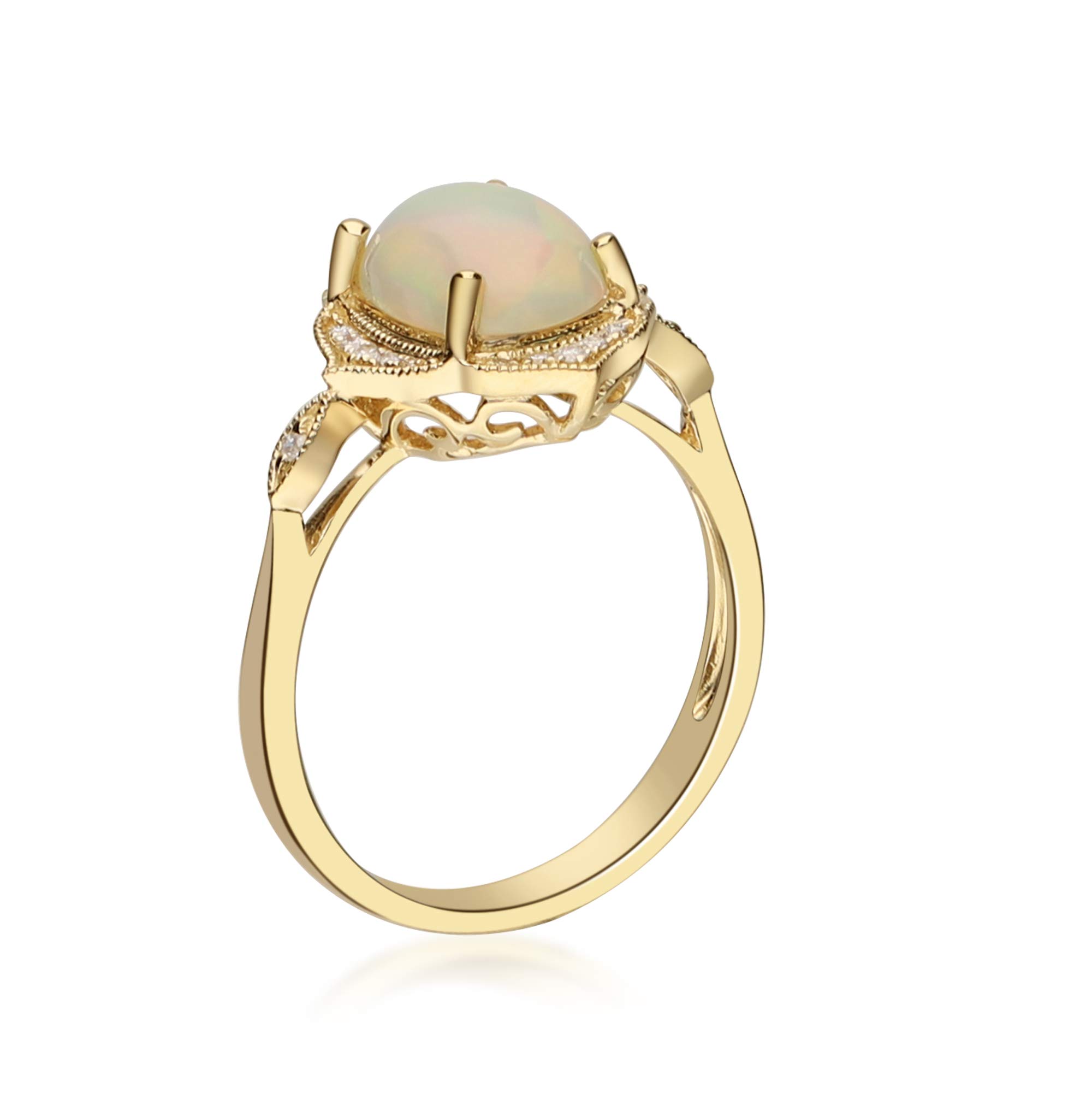 Gin & Grace 14K Yellow Gold Natural Ethiopian Opal Ring with Real Diamonds|Ethically, authentically & organically sourced (Cushion-cut) shaped opal hand-crafted jewelry for her |
